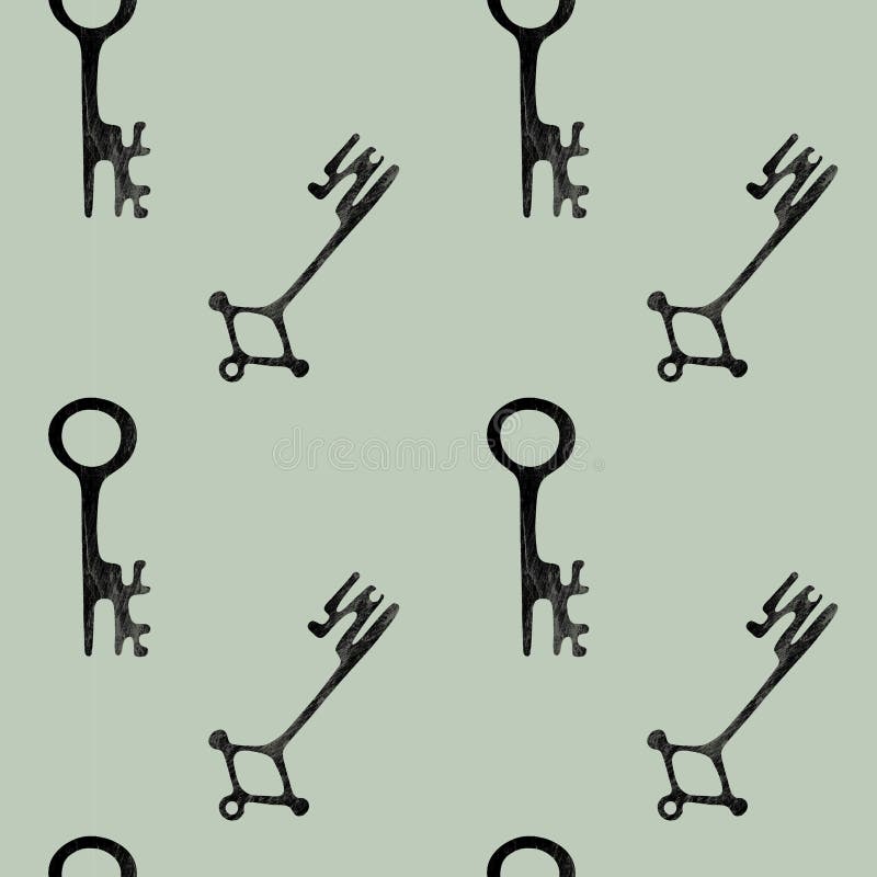 Seamless Pattern with Old Worn Keys, Hand Drawn Key with Vintage ...