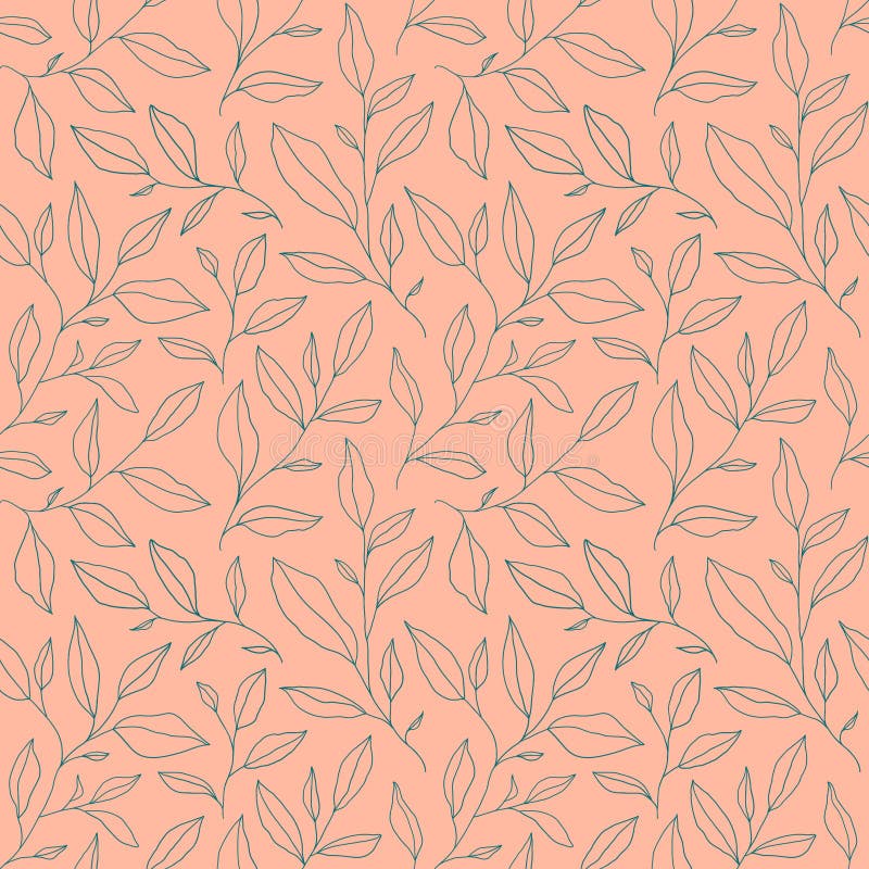 Seamless Pattern with One Line Leaves. Vector Floral Background in ...