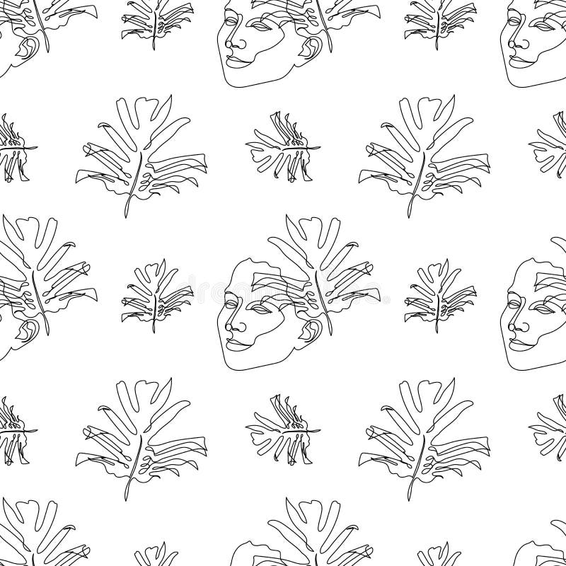 Seamless Pattern with One Single Line Drawings of Female Face and ... Seamless Pattern with One Single Line Drawings of Female Face and ...