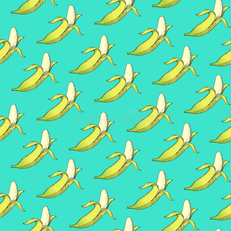 Seamless Pattern of Open Bananas Drawing in Engraving Style Stock ...