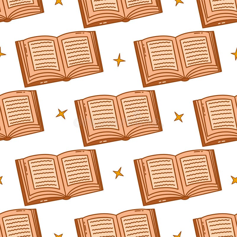Seamless Pattern. Open Book with Stars. Vector Print Stock Vector ...
