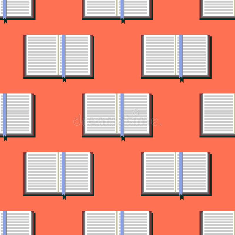 Seamless Pattern Open Books on Orange Color Background. Flat Design ...