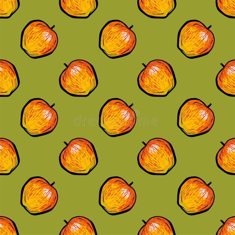 Seamless Pattern. Orange Apples on a Mustard Background. a Rare Polka ...
