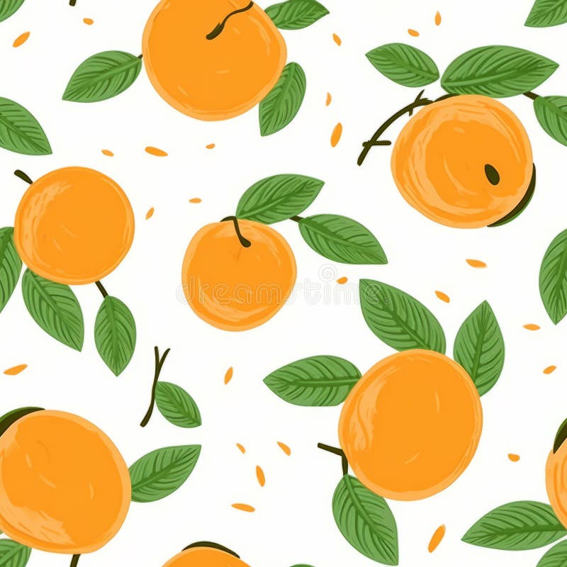 Seamless Pattern with Orange Apricot. Hand Drawn Apricot Pattern on ...