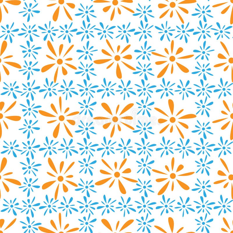 Seamless Pattern of Orange Blue Florets Petals Stock Illustration ...