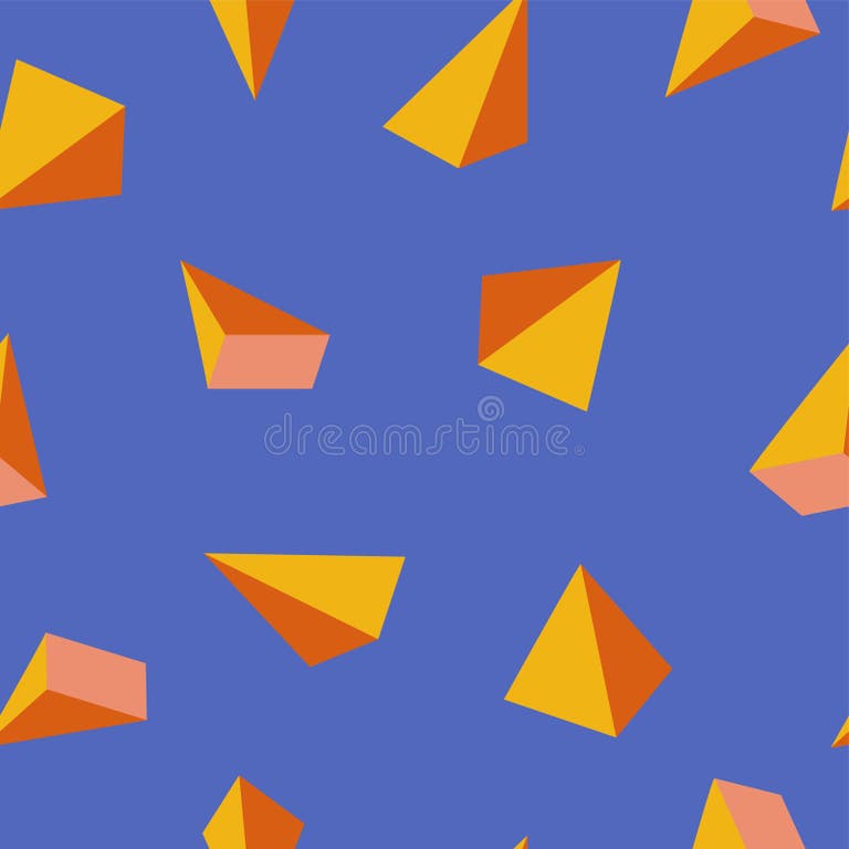 Seamless Pattern of Orange 3D Pyramids on Blue Background Stock ...
