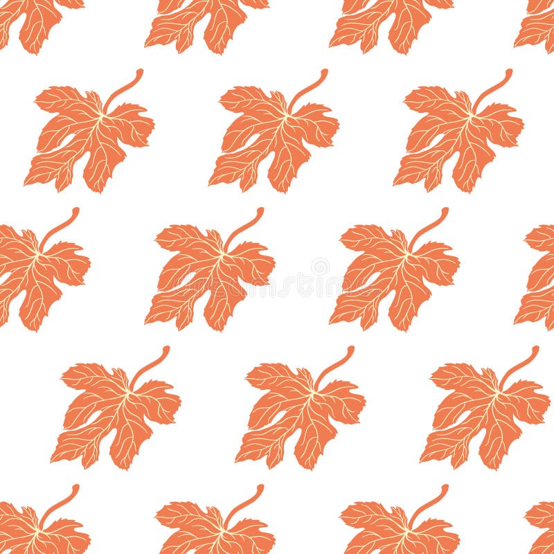 Seamless Pattern with Orange Fig Leaves on a White Background Stock ...