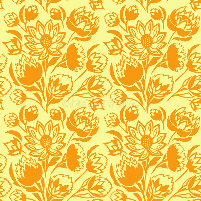 A Seamless Pattern with Orange Flowers. Stock Vector - Illustration of ...