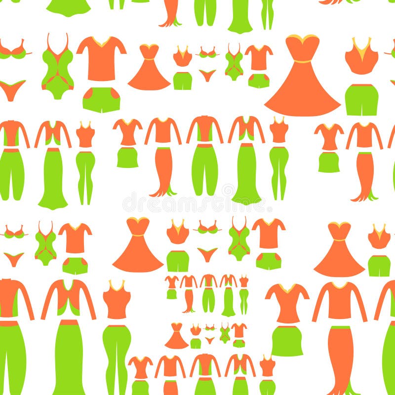 Seamless Pattern with a Orange and Green Clothing Female. Vector Stock ...