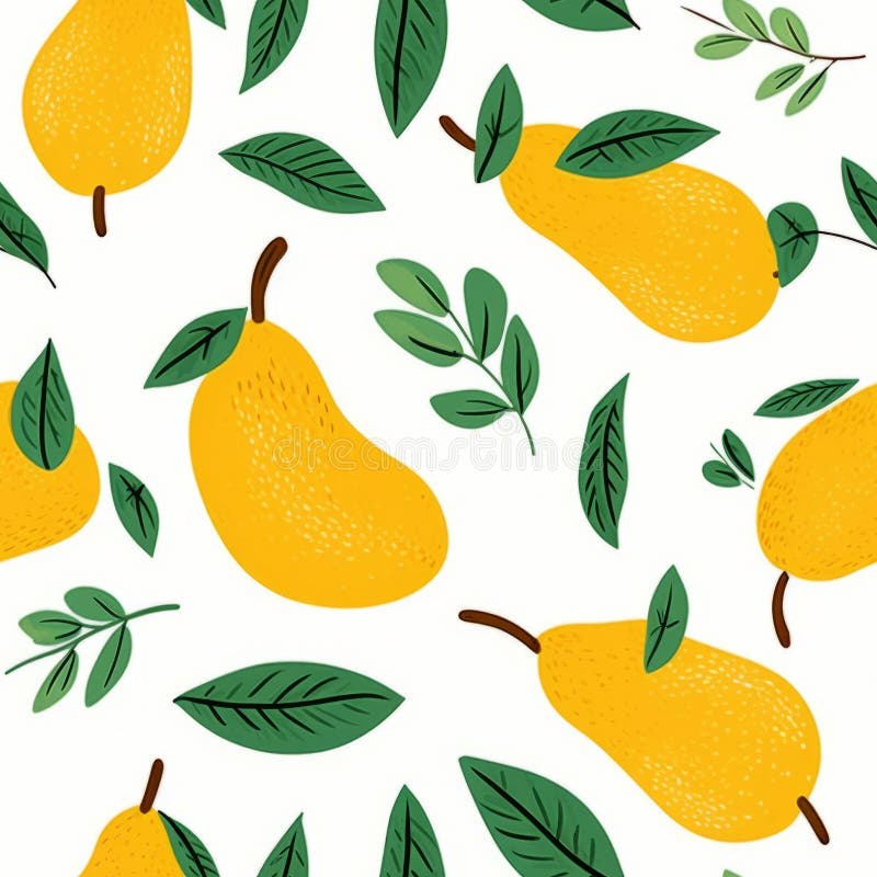 Seamless Pattern with Orange Mango and Leaf. Hand Drawn Yellow Mango ...