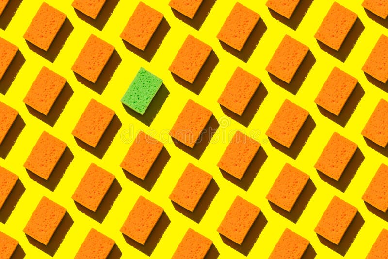 Seamless Pattern Orange Sponges for Washing Dishes on a Yellow ...