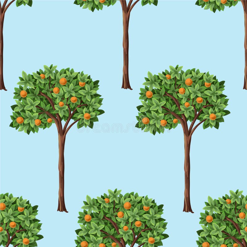Seamless Pattern with Orange Trees Isolated. Vector. Stock Vector ...