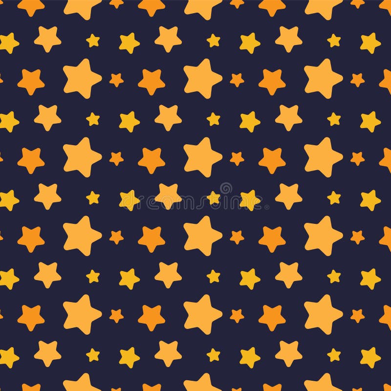 Seamless Pattern with Orange and Yellow Stars on Dark Blue Background ...