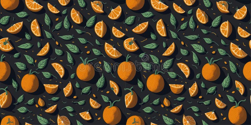 Seamless Pattern of Oranges and Green Leaves Stock Vector ...