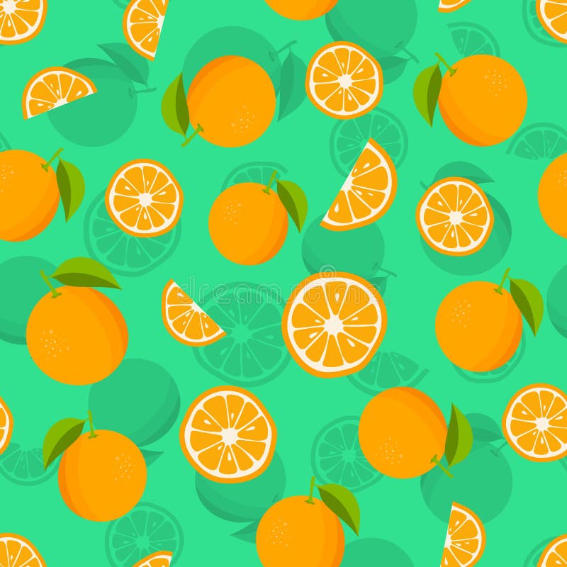 Seamless Pattern with Oranges and Leaves. Citrus Background with Juicy ...