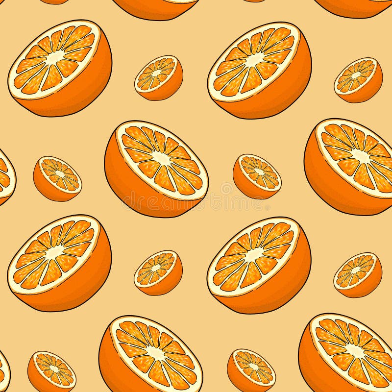 Seamless Pattern of Oranges on a Light Orange Background. Hand Drawing ...