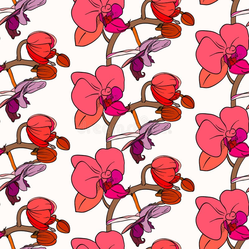 Seamless Pattern with Orchids Stock Vector - Illustration of bohemian ...