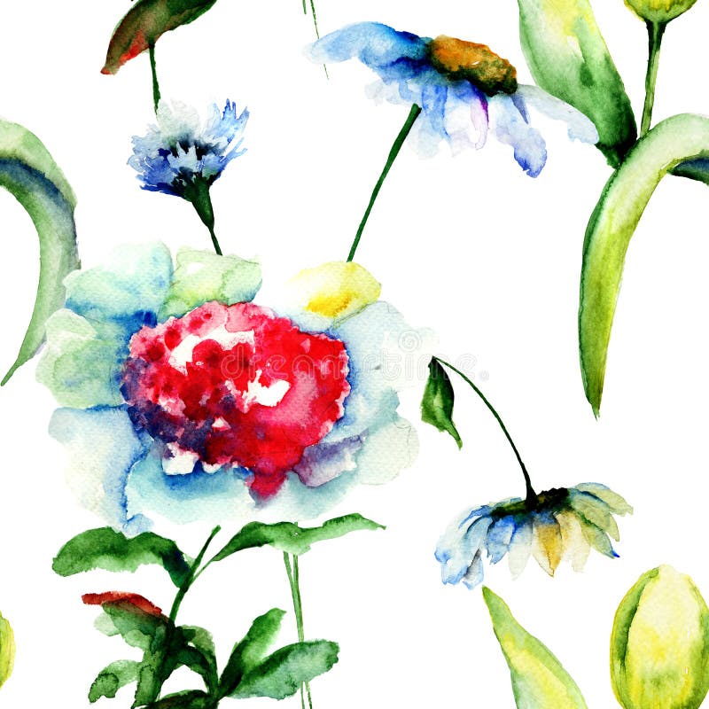 Seamless Pattern with Original Flowers Stock Illustration ...