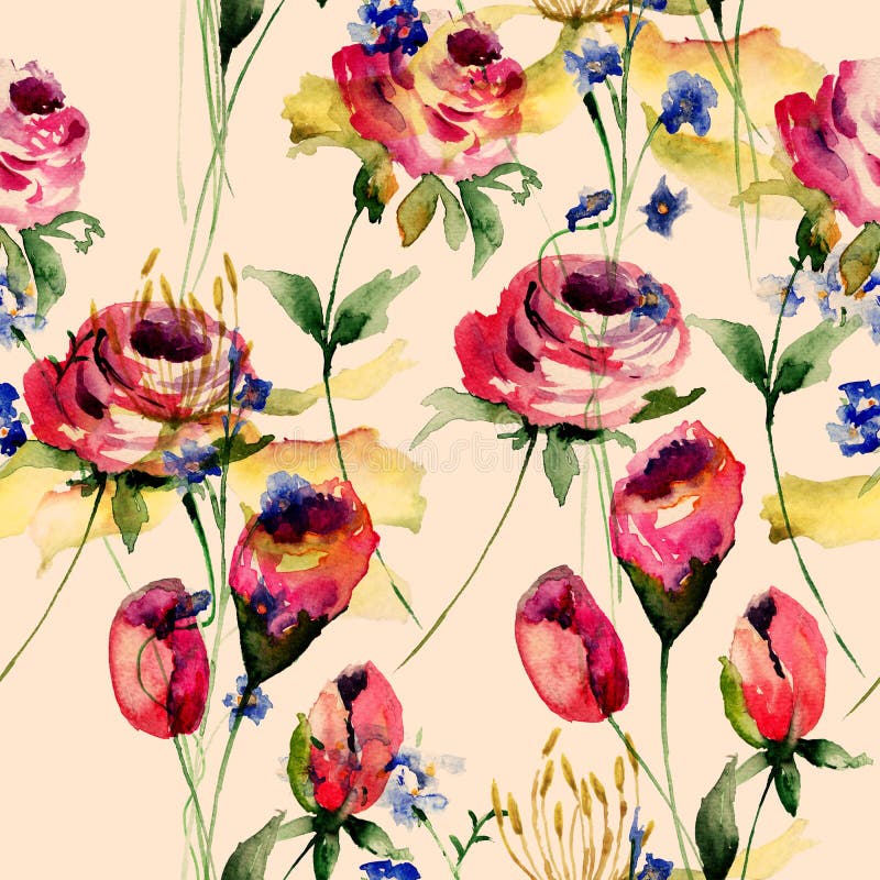 Seamless Pattern with Original Flowers Stock Illustration ...