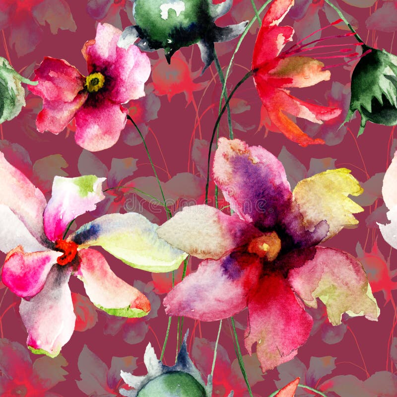 Seamless Pattern with Original Flowers Stock Illustration ...