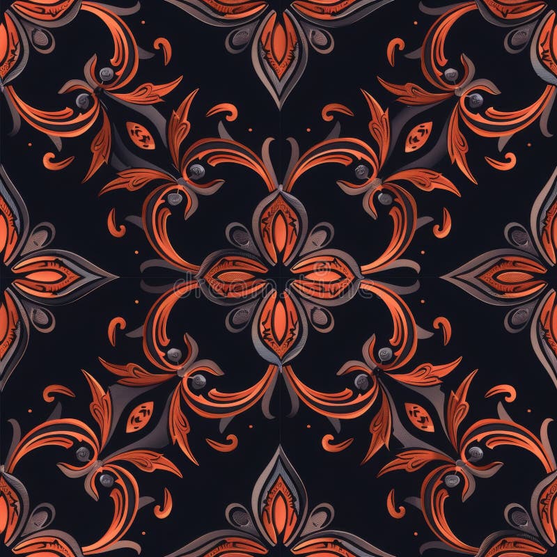 Seamless Pattern. Ornate Floral Pattern with Intricate Red and Gray ...