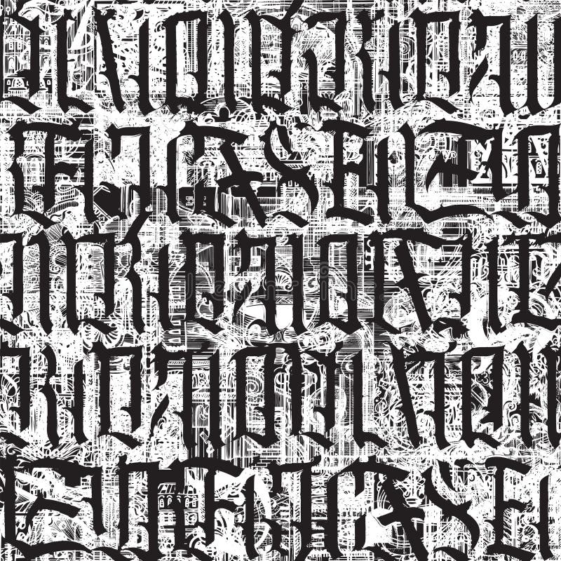Seamless Pattern of Ornate Monochrome Gothic Letters Stock Illustration ...