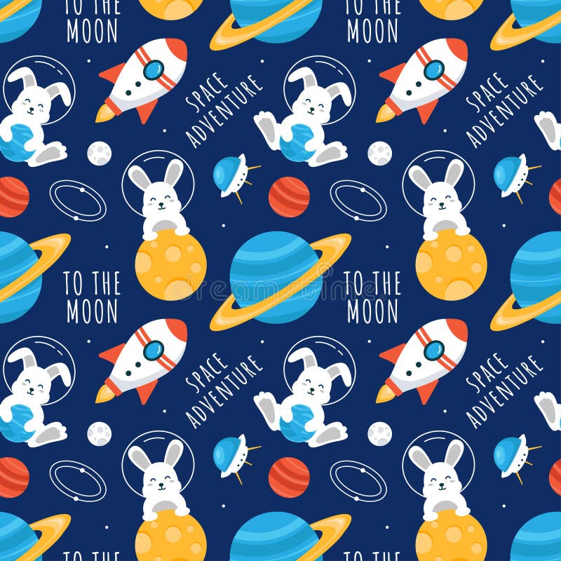 Seamless Pattern of Outer Space Exploration with Floating Rocket and ...