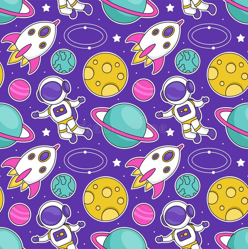 Seamless Pattern of Outer Space Exploration with Floating Rocket and ...