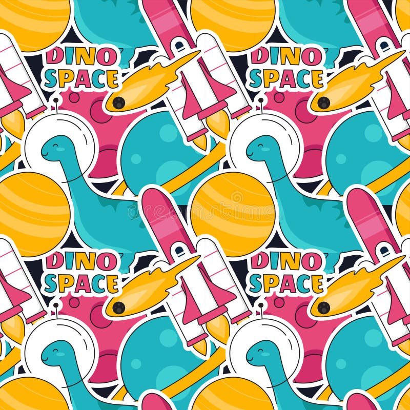 Seamless Pattern of Outer Space Exploration with Floating Rocket and ...