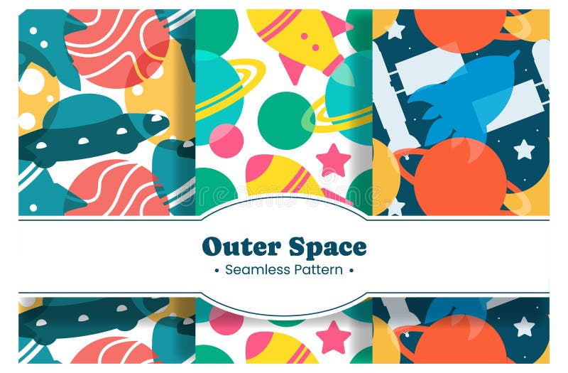 Seamless Pattern of Outer Space Exploration with Floating Rocket and ...