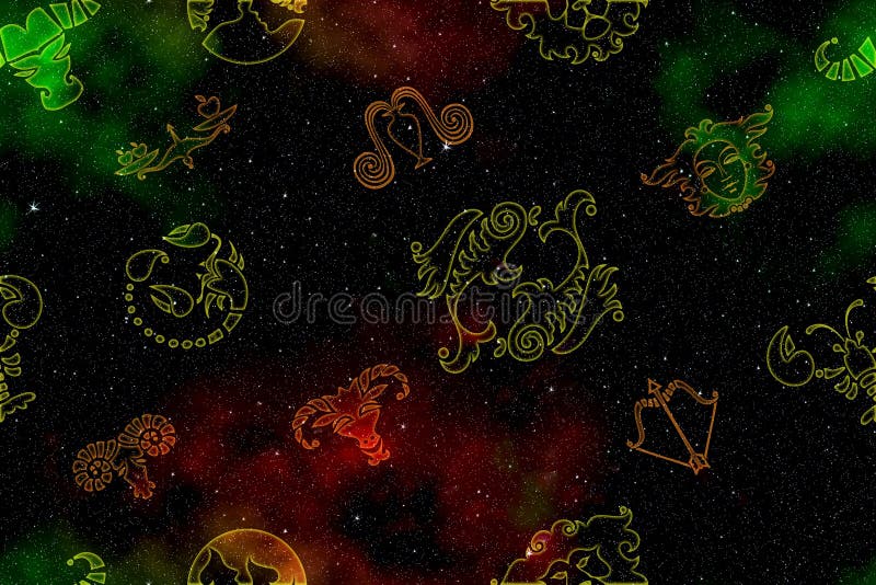 Seamless Pattern. Outer Space with Zodiac Signs Stock Illustration ...
