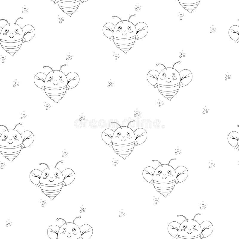 Seamless Pattern Outline of Bee on White Background. Vector Stock ...