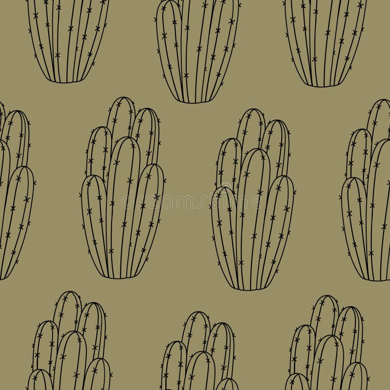 Seamless Pattern with Outline Cactus Stock Vector - Illustration of drawn, arizona: 328447729