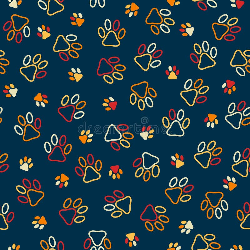Seamless Pattern with Outline Cat Footprint Stock Vector - Illustration ...