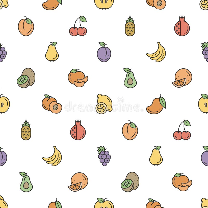 Seamless Pattern of Outline Colorful Minimalistic Fruit Icons Stock ... Seamless Pattern of Outline Colorful Minimalistic Fruit Icons Stock ...