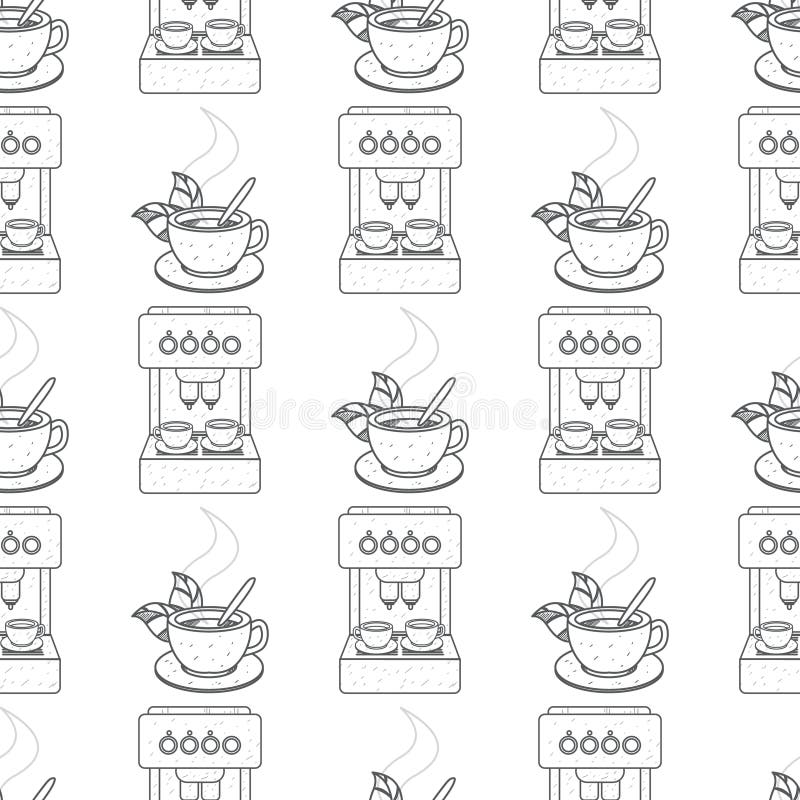 Seamless Pattern with Outline Drawings on the Theme of Coffee. a Cup of ...