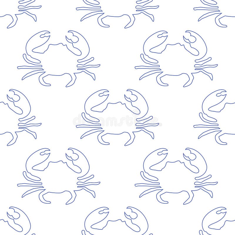 Seamless Pattern with Outline Illustration of Crab on White Background ...