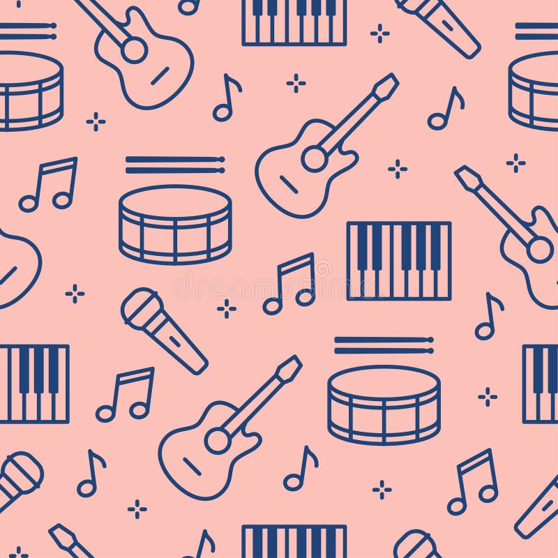 Seamless Pattern with Outline Music Instruments. Background for Banner ...