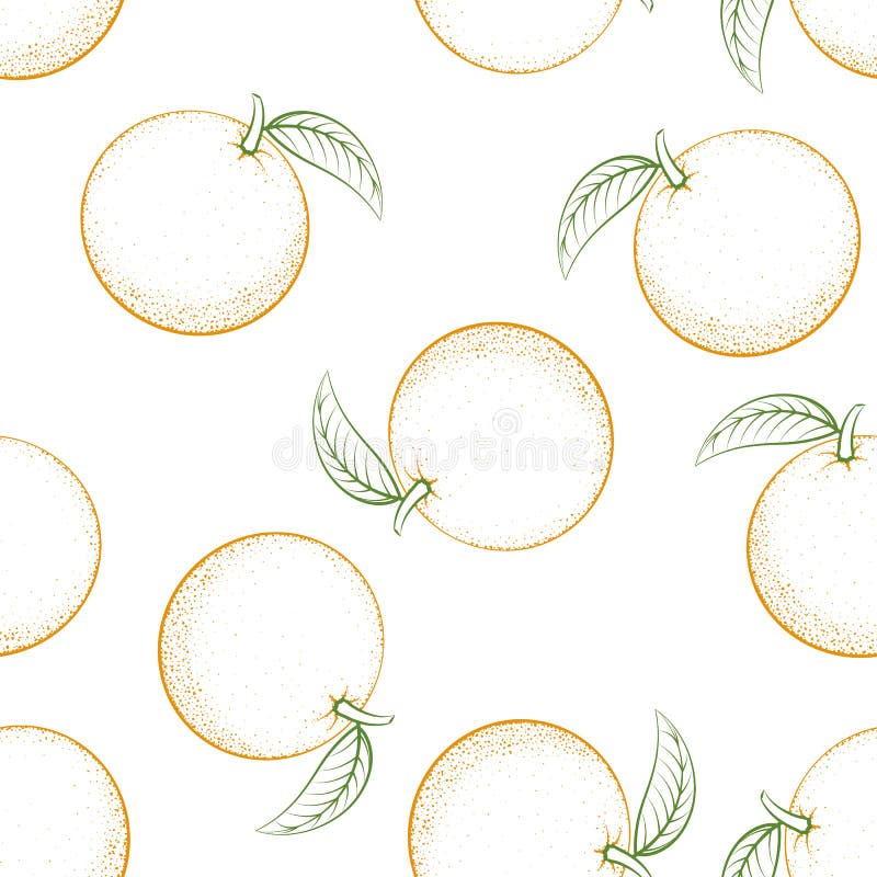 Seamless Pattern from Outline Oranges with Leaves Stock Vector ...