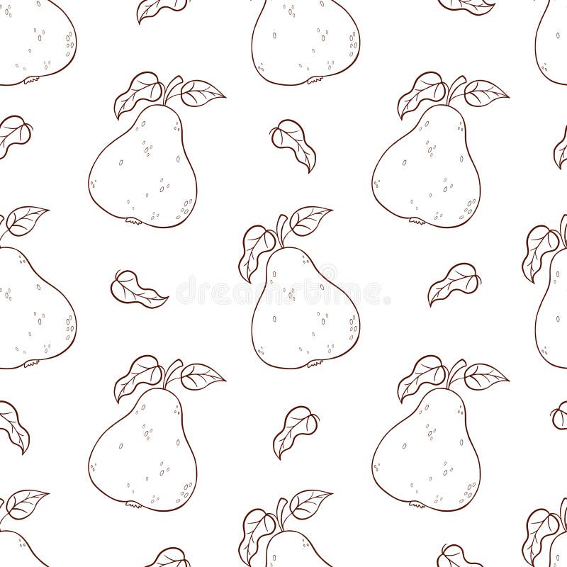 Outline Pear Tree Branch with Fruit and Leaves Stock Illustration ...