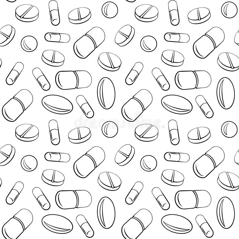 Seamless Pattern with Outline Pills Stock Vector - Illustration of ...