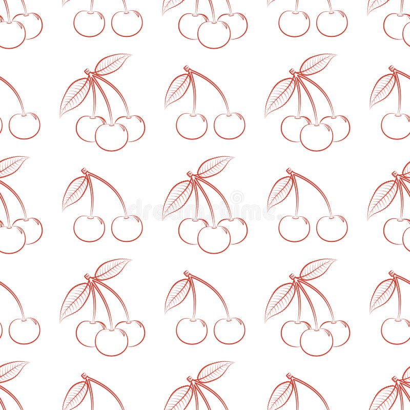 Seamless Pattern from Outline Ripe Red Berries of a Cherry Stock Vector ...