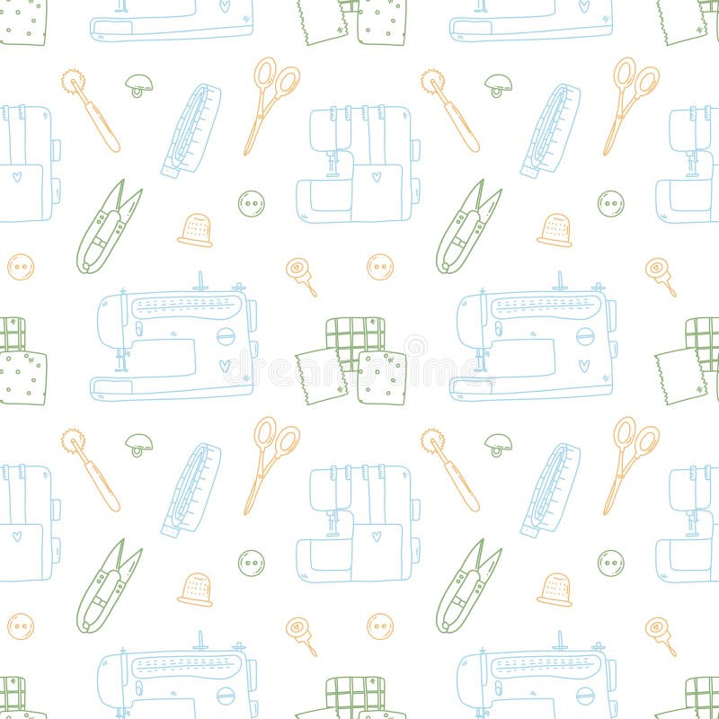 Seamless Pattern with Outline Sewing Elements Stock Illustration ...