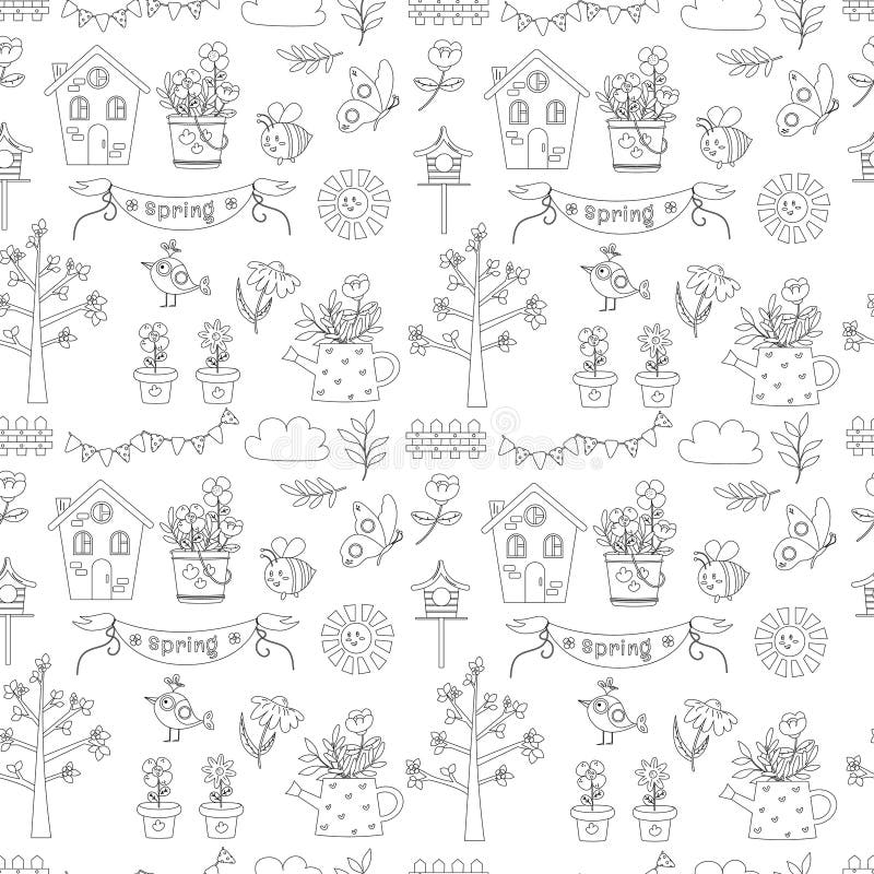 Seamless Pattern Outline of Spring, Flowers. Vector Stock Vector ...