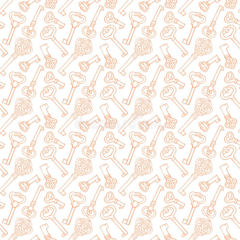Seamless Pattern with Outline Vintage Keys Stock Vector - Illustration ...