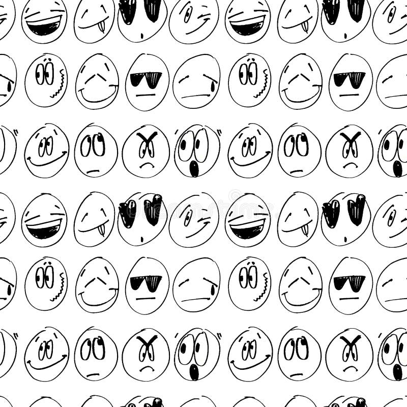 Seamless Pattern with Outlined Monochrome Emoticons. Vector ...