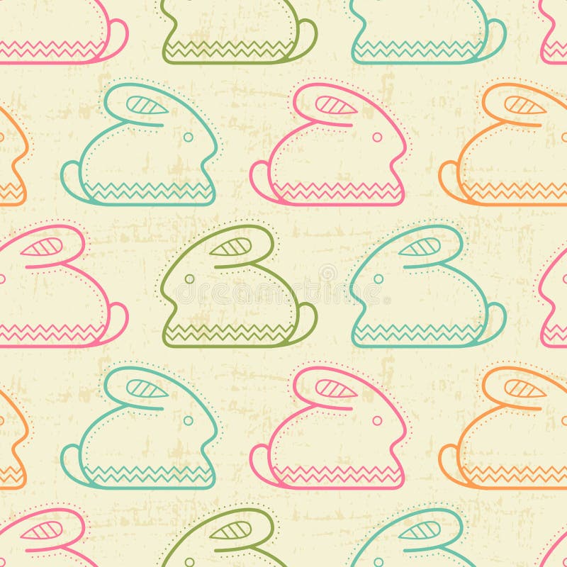 Seamless Pattern with Outlined Rabbits Stock Vector - Illustration of ...