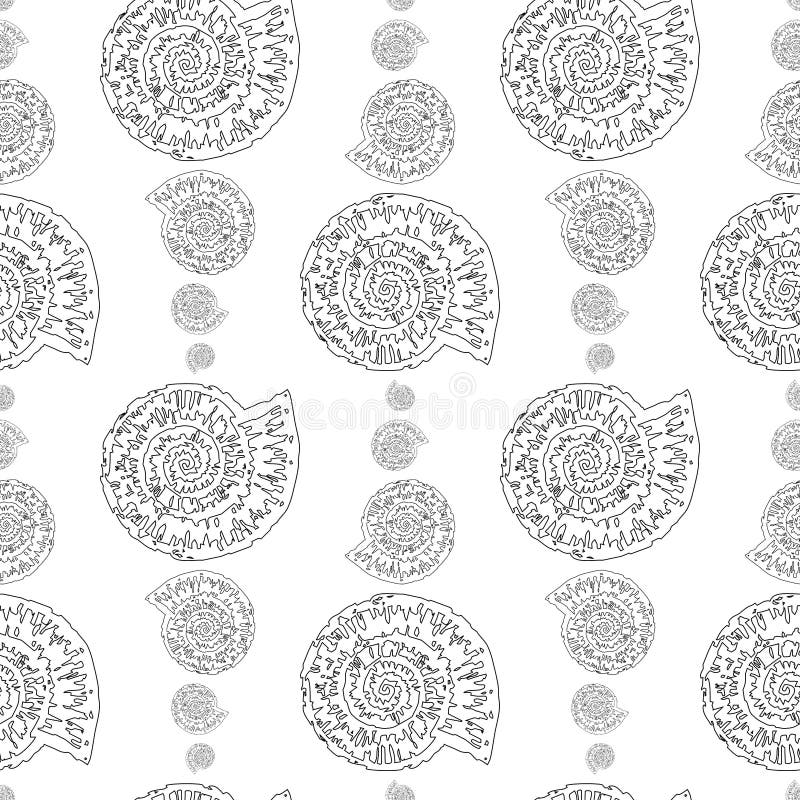 Seamless Pattern of Outlines of Stylized Fossil Mollusk Stock Vector ...