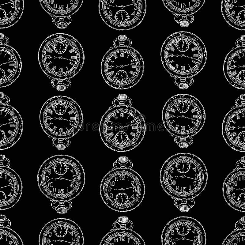 Seamless Pattern of Outlines of Vintage Pocket Watches Stock Vector ...