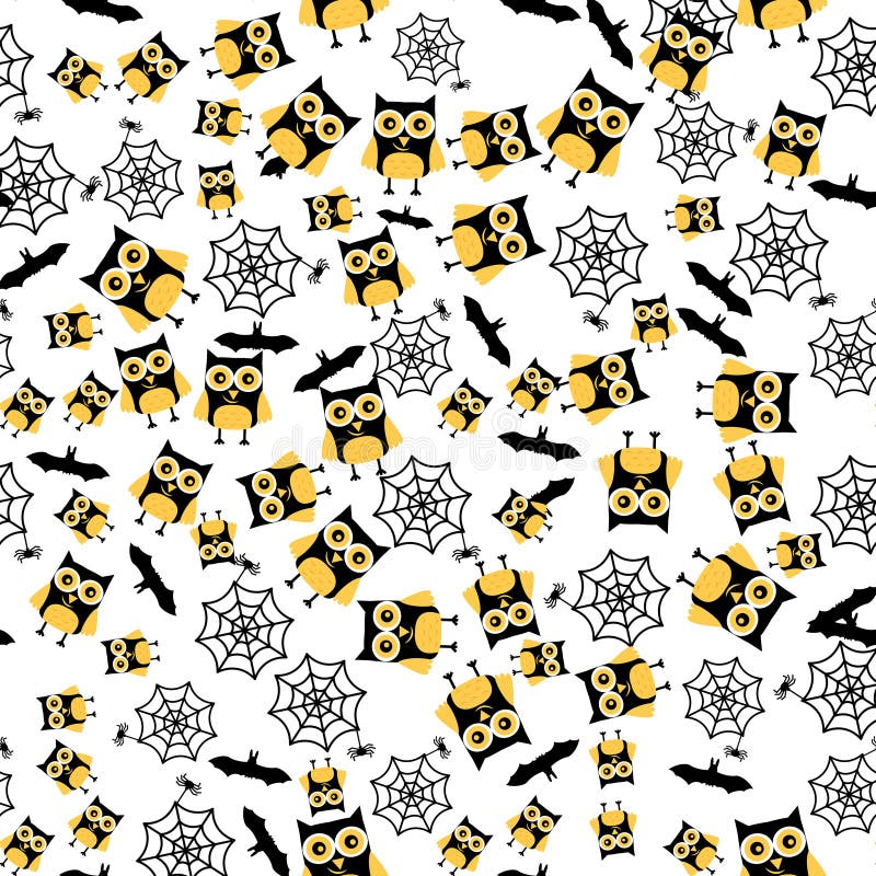 Seamless Pattern with Owl, Spider, Bat and Web. Stock Vector ...